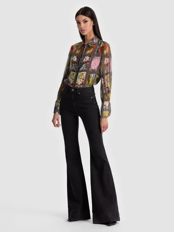 Alice + Olivia Tarot Card Print Silk Blouse - Enchanted Tarot